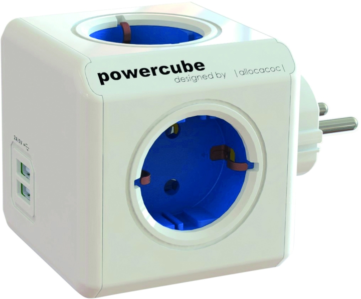 Köp PowerCube Original 4 uttag, 2 USB, Blå | Teknikproffset.se