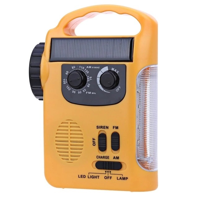 Multifunktionell Vevradio med LED-lampa - FM-radio, USB, Solcell ...