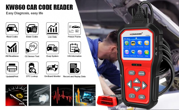 Köp KONNWEI KW860 OBD2 Diagnostisk Scannerverktyg för Bil | Teknikproffset.