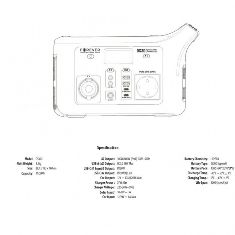 Köp Forever Outdoor Portable Power-Station OS300 300W (307Wh) 320W, PD60W,